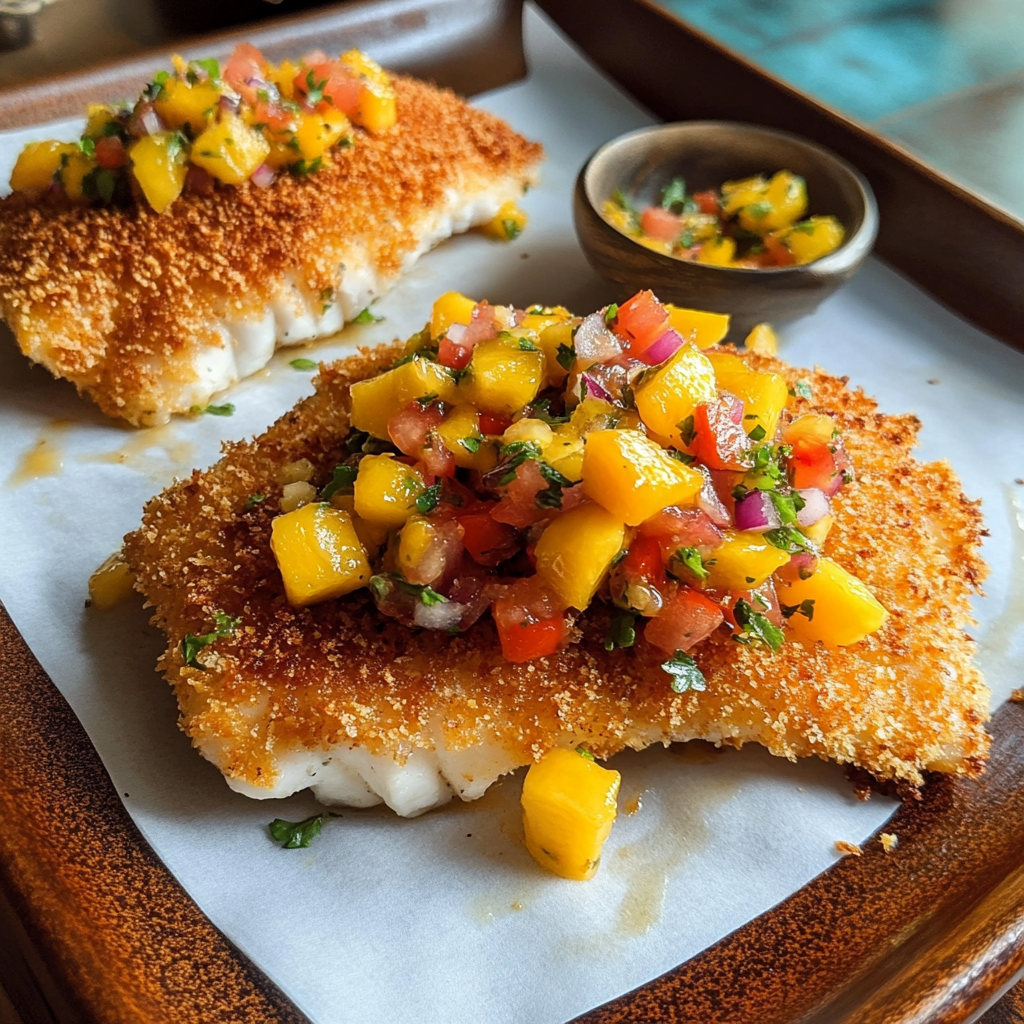 Coconut Crusted Fish with Mango Salsa – Light & Flavorful - EasyYums