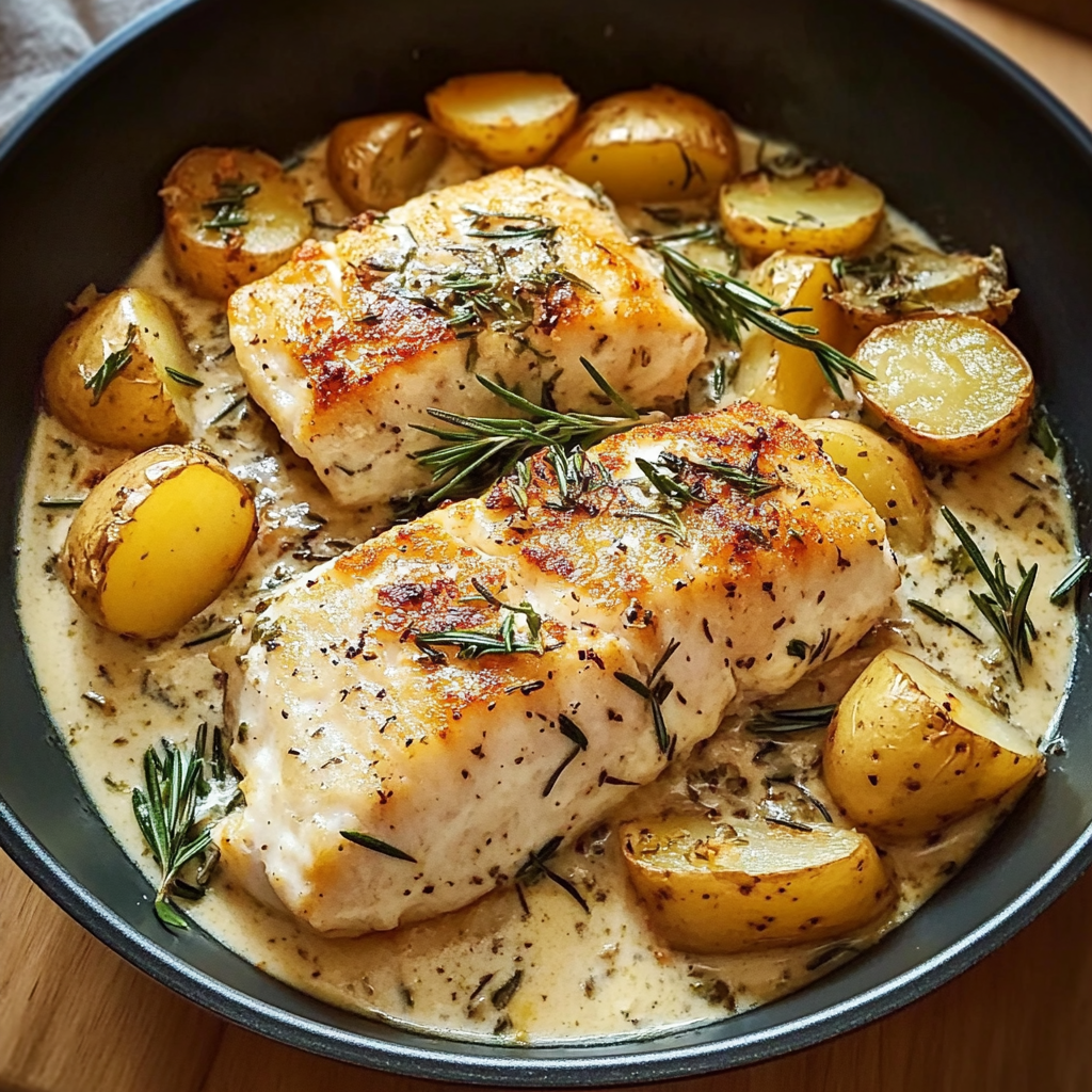 Cod and Potatoes in Rosemary Cream Sauce - EasyYums