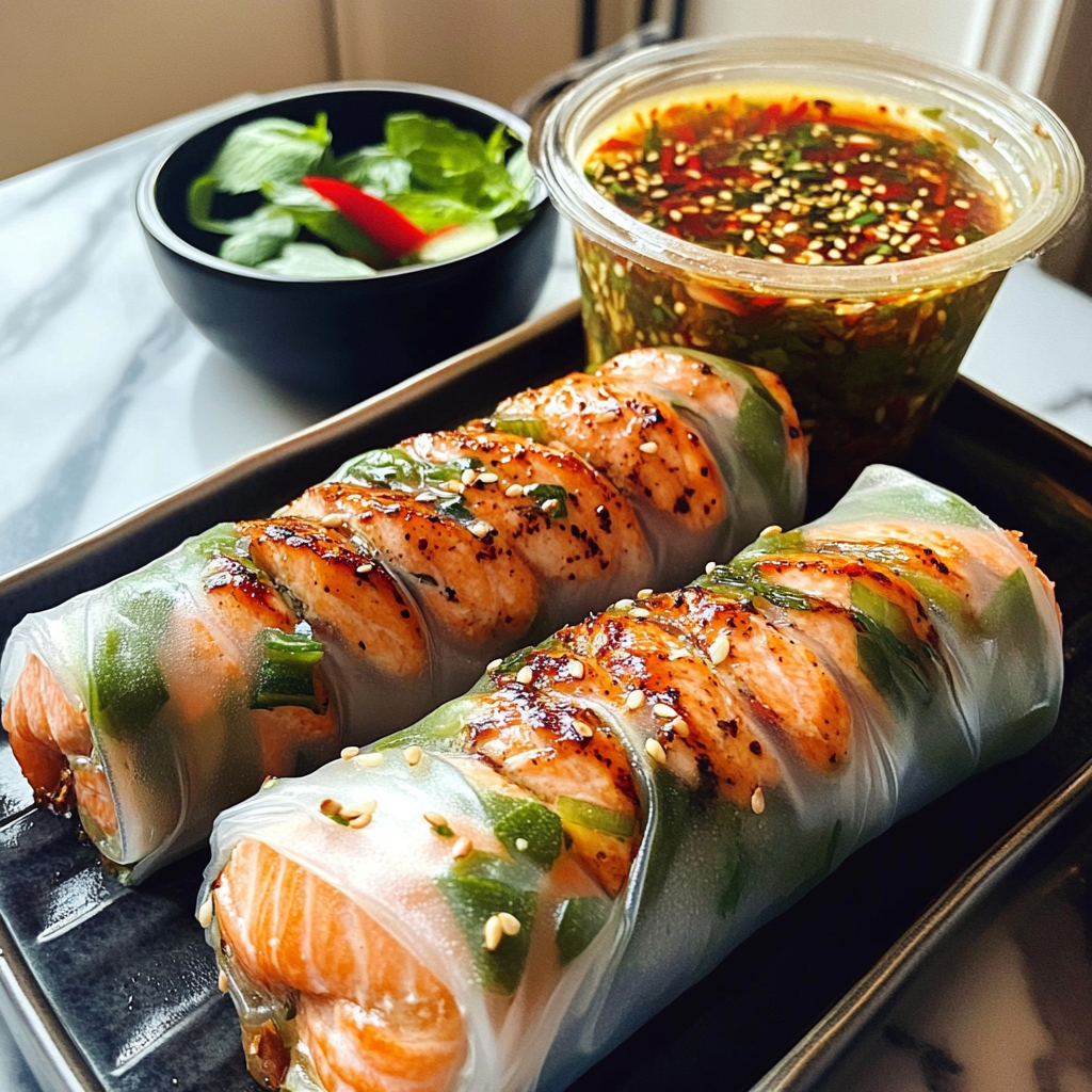 Healthy Vietnamese Baked Salmon Spring Rolls Recipe - EasyYums