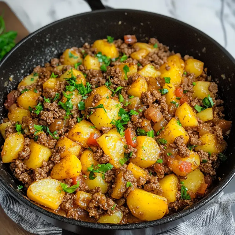 Easy Ground Beef and Potatoes Skillet Recipe - EasyYums